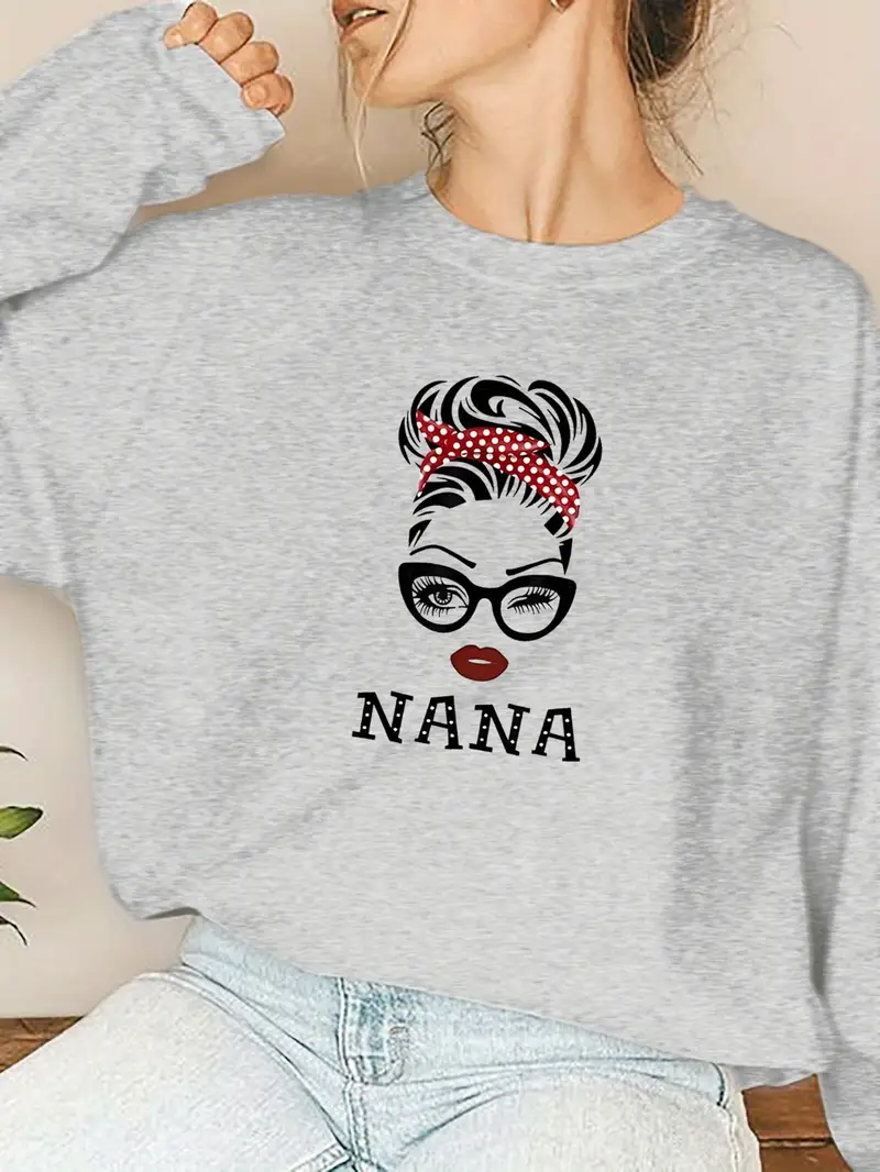 Figure Letter Print Pullover Sweatshirts Long Sleeve Crew Temu Canada