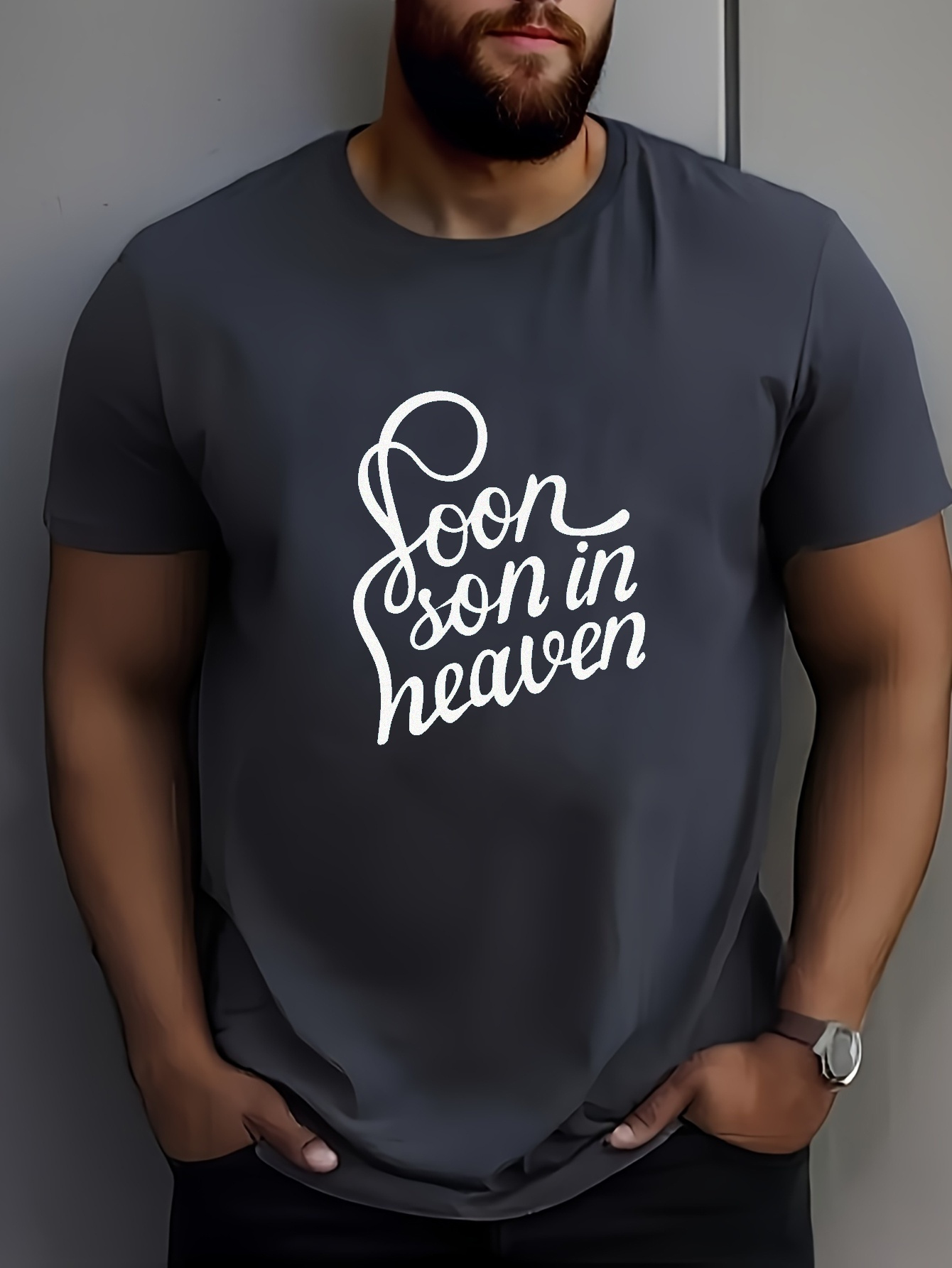 Plus Size Tees 'son In Heaven' Christian Print Men's Casual - Temu ...