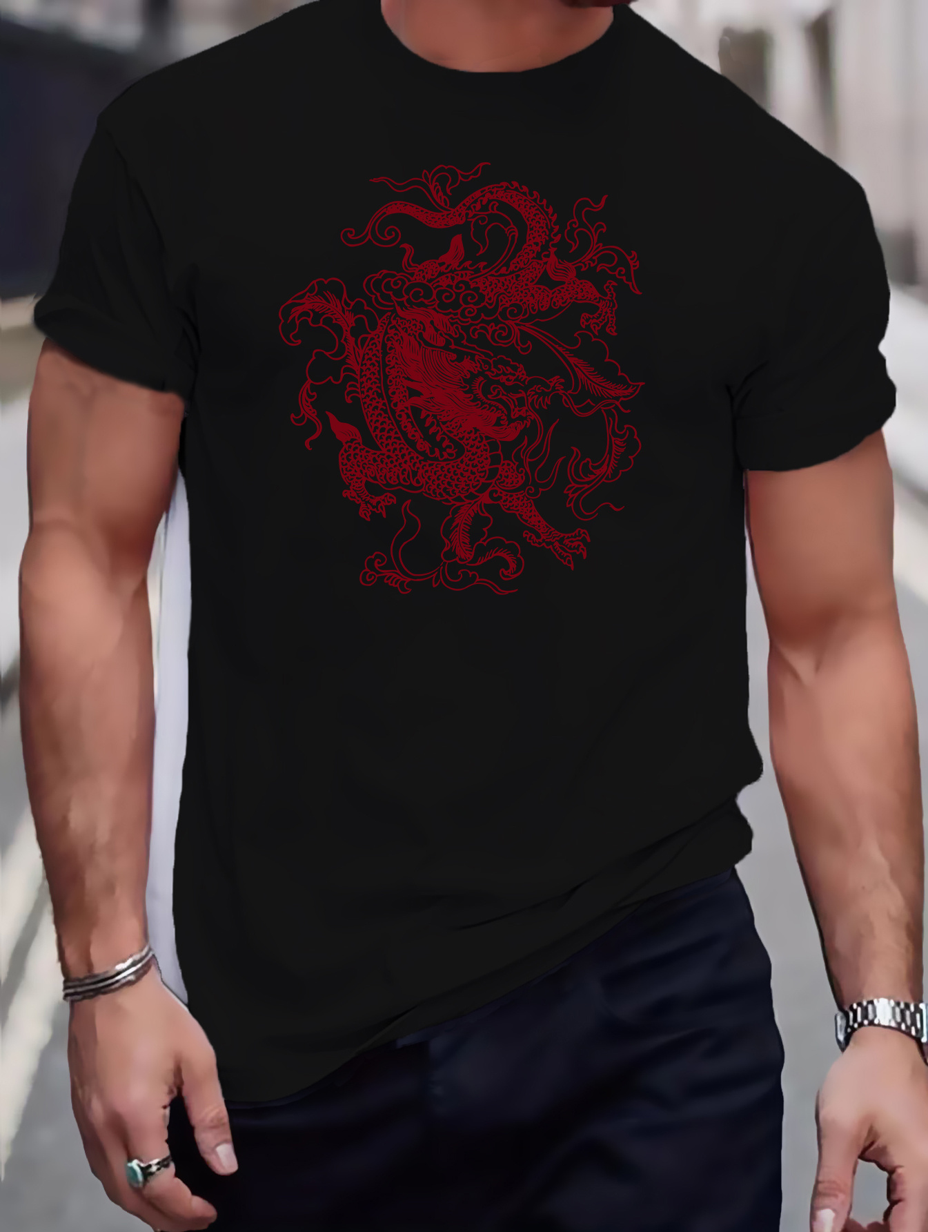 Dragon Graphic Print Men's Creative Top Casual Short Sleeve - Temu