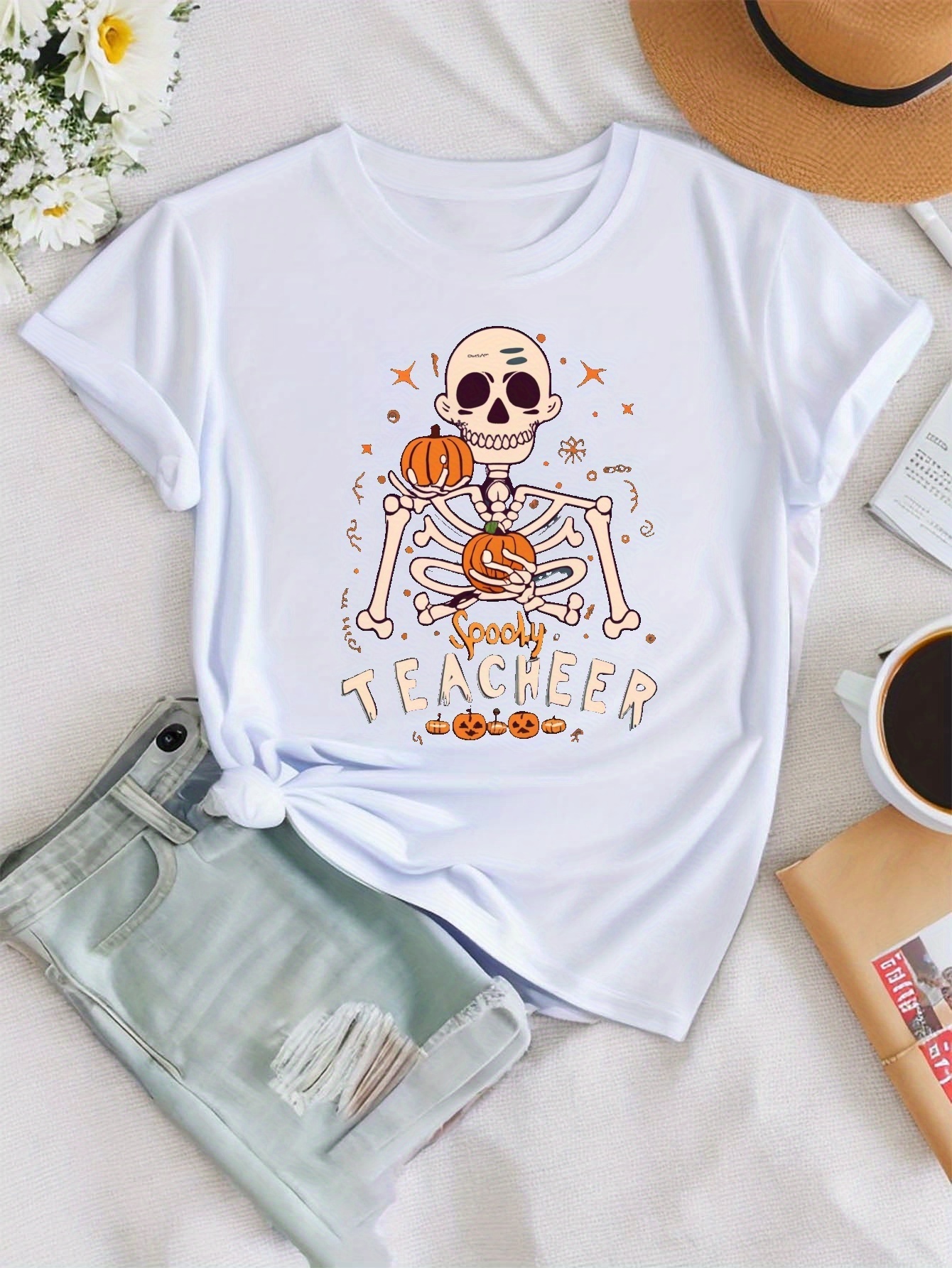 Skeleton Chalkboard Spooky Teacher Print T shirt Short - Temu Canada