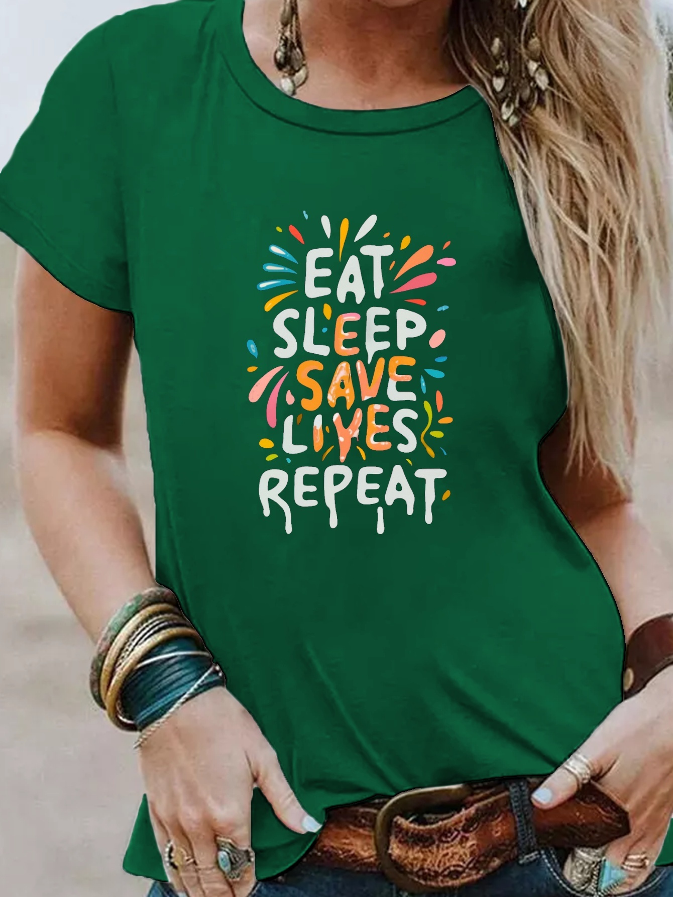 save lives repeat" graphic tee women's casual crew - Temu Australia