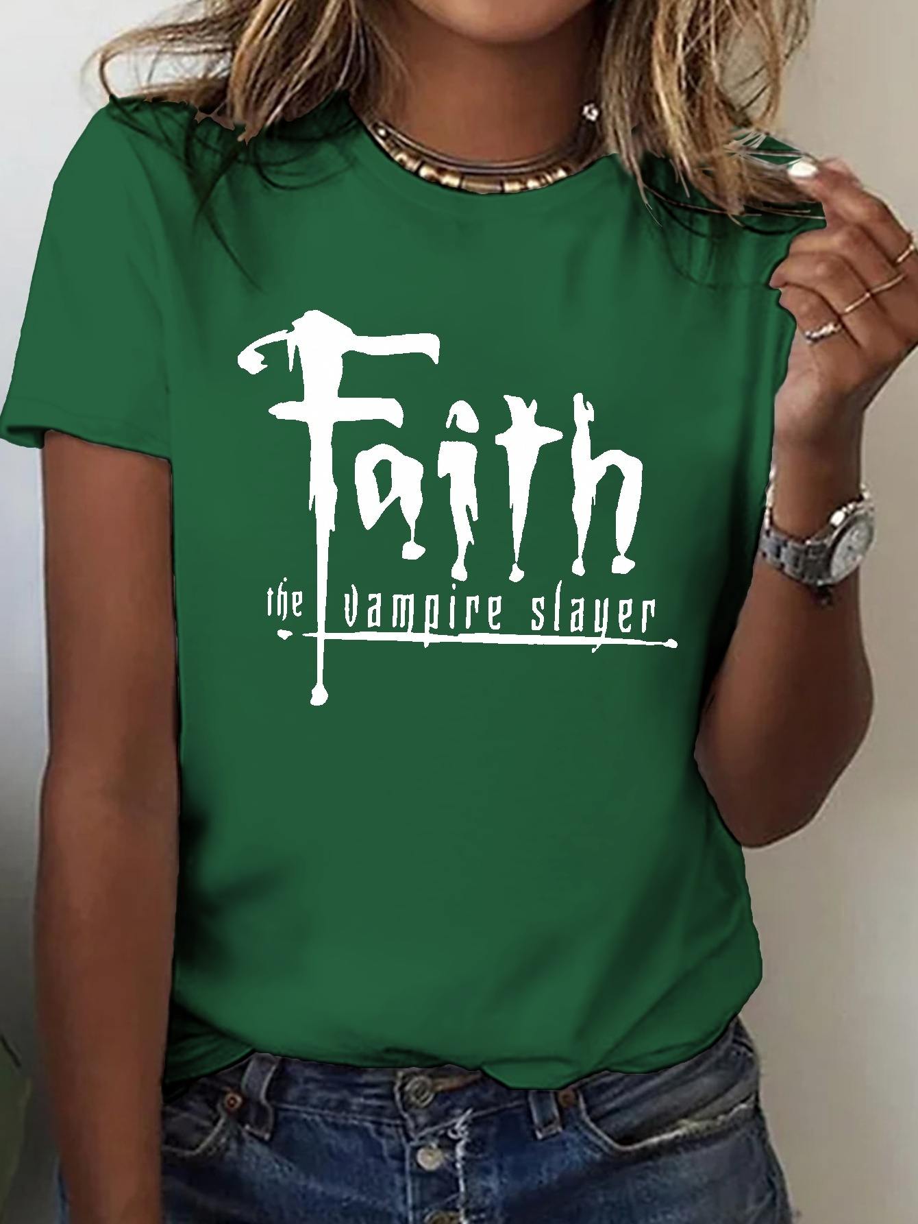 Faith Print T shirt Short Sleeve Crew Neck Casual Top Summer - Temu New ...