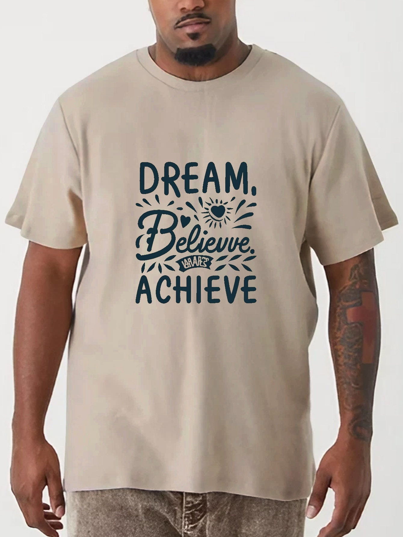Plus Size Mænds "Dream Believe Achieve" T shirt Med Grafisk - Temu Denmark