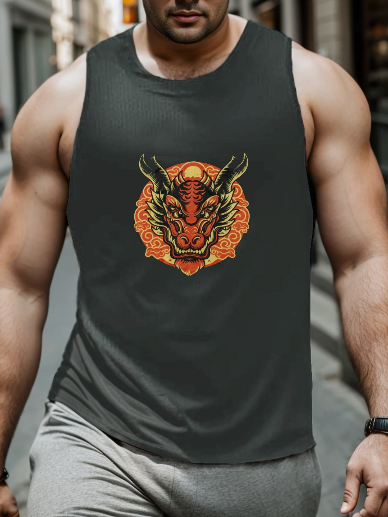 Plus Size Chinese Print Tank Top Quick Dry - Temu New Zealand