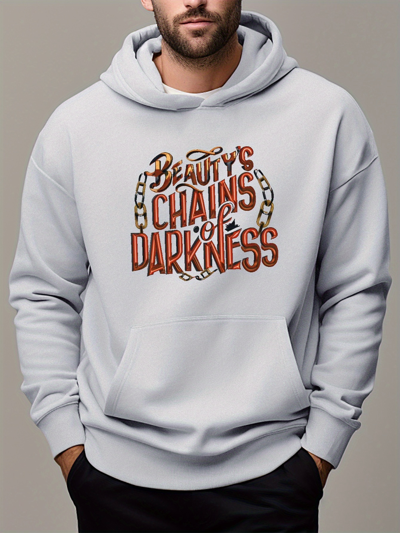 Chains Print Sweatshirt Men's Fleece Long - Temu