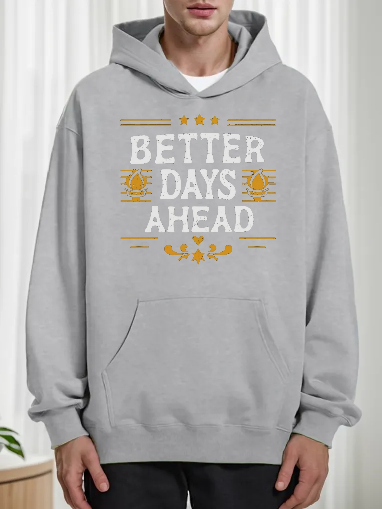 Better Days Ahead Pattern Print Hooded Sweatshirt Versatile - Temu New ...