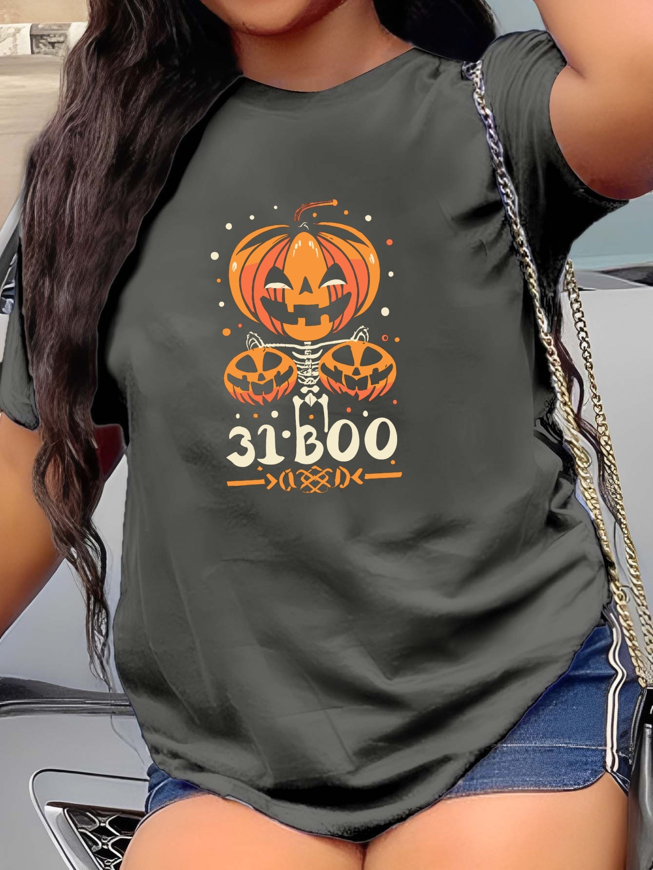 Pumpkin Skeleton Print T shirt Short Sleeve Crew Neck Casual - Temu Ireland