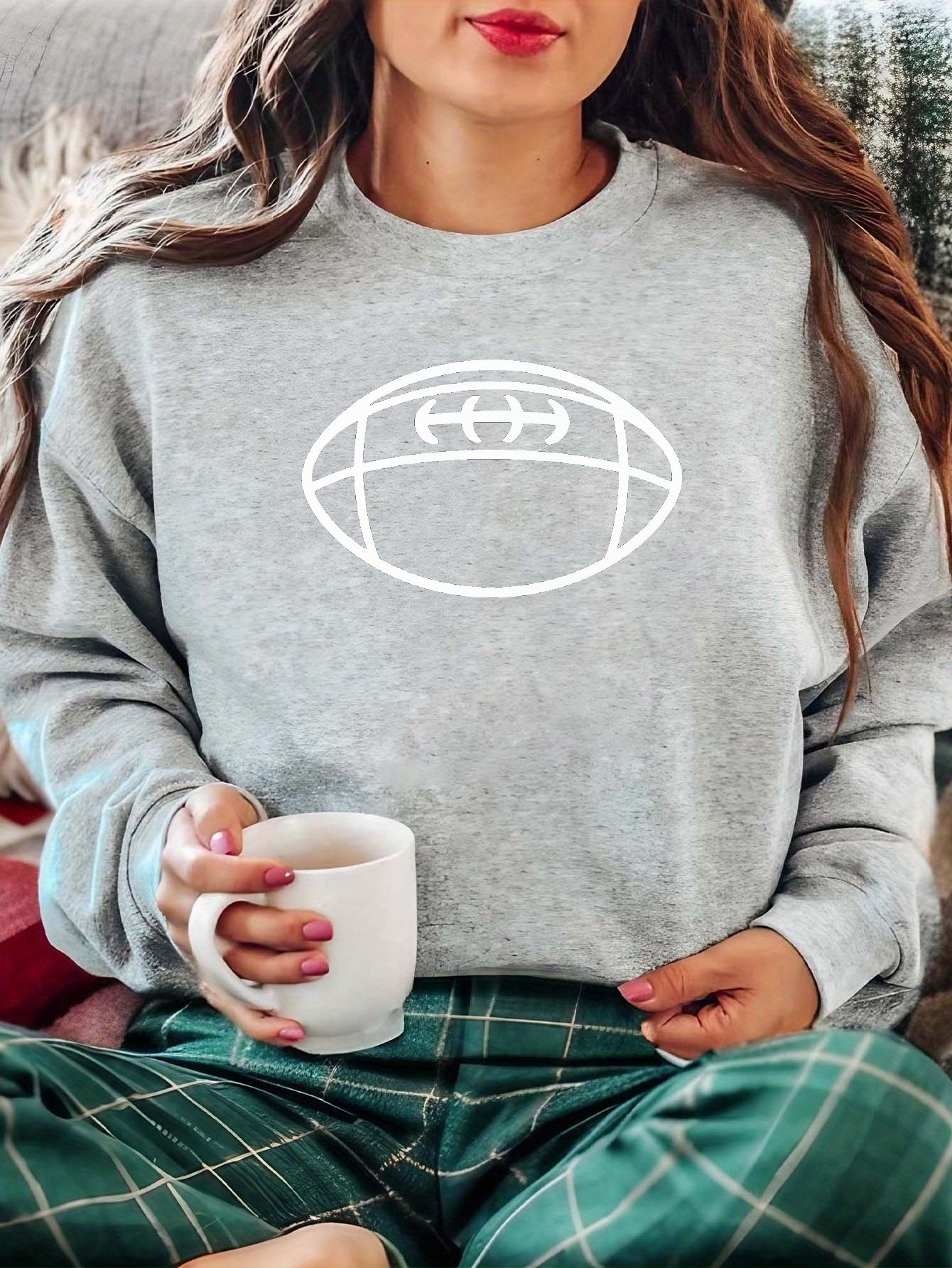 Circle Rugby Balls Print Sweatshirt Crew Neck Casual - Temu Canada