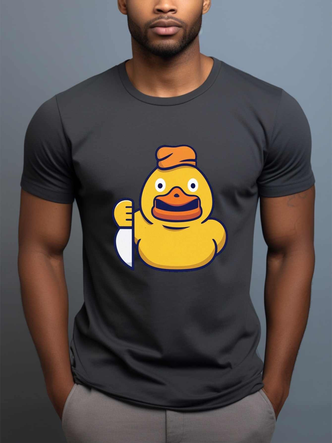 Duck Illustration Print Men's Graphic Design Crew Neck - Temu Ireland