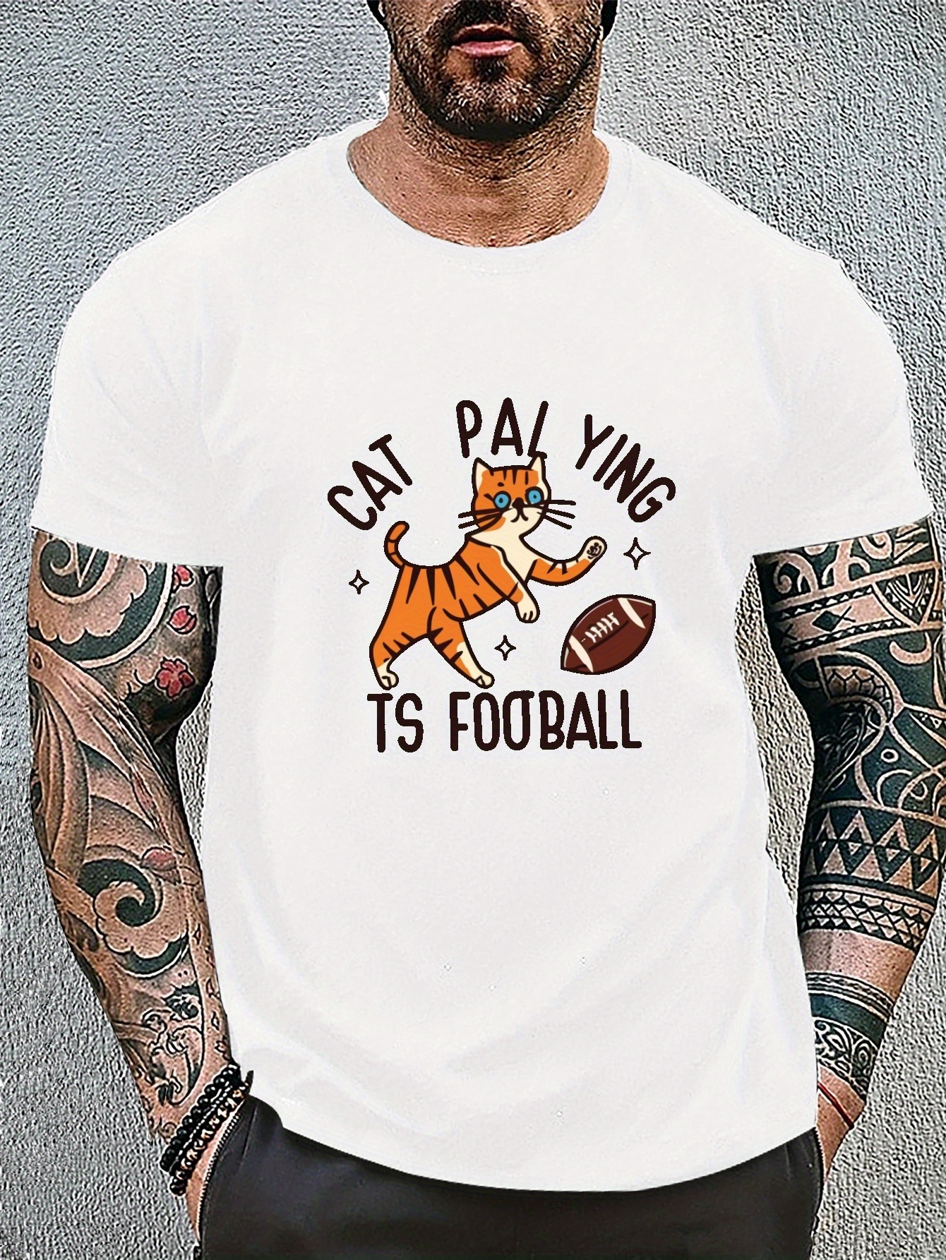 Cat Playing Football Print Tees Men Casual Quick Drying - Temu New Zealand