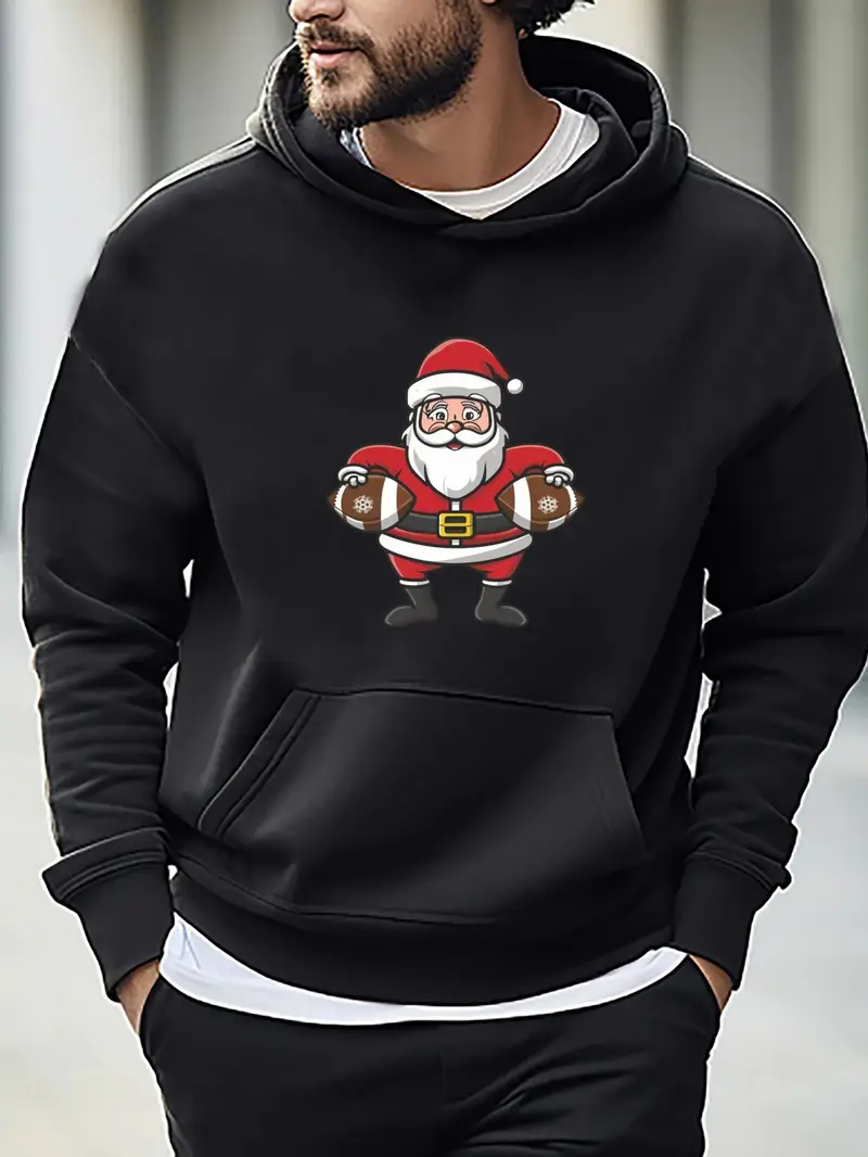 Christmas Santa Claus Print Kangaroo Pocket Hoodie Casual Temu