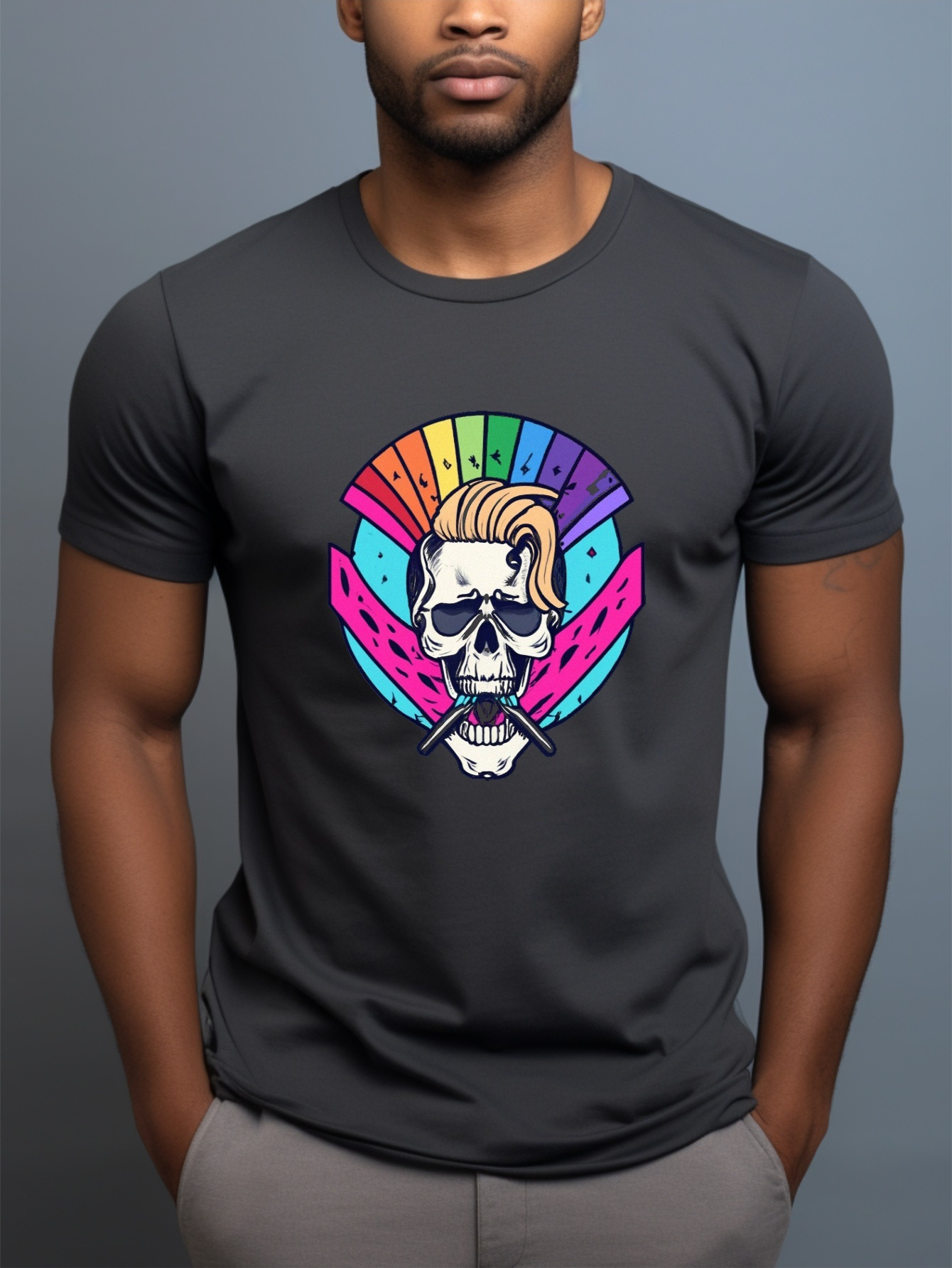 Creative Skull Illustration Print Men's Graphic Design Crew - Temu ...
