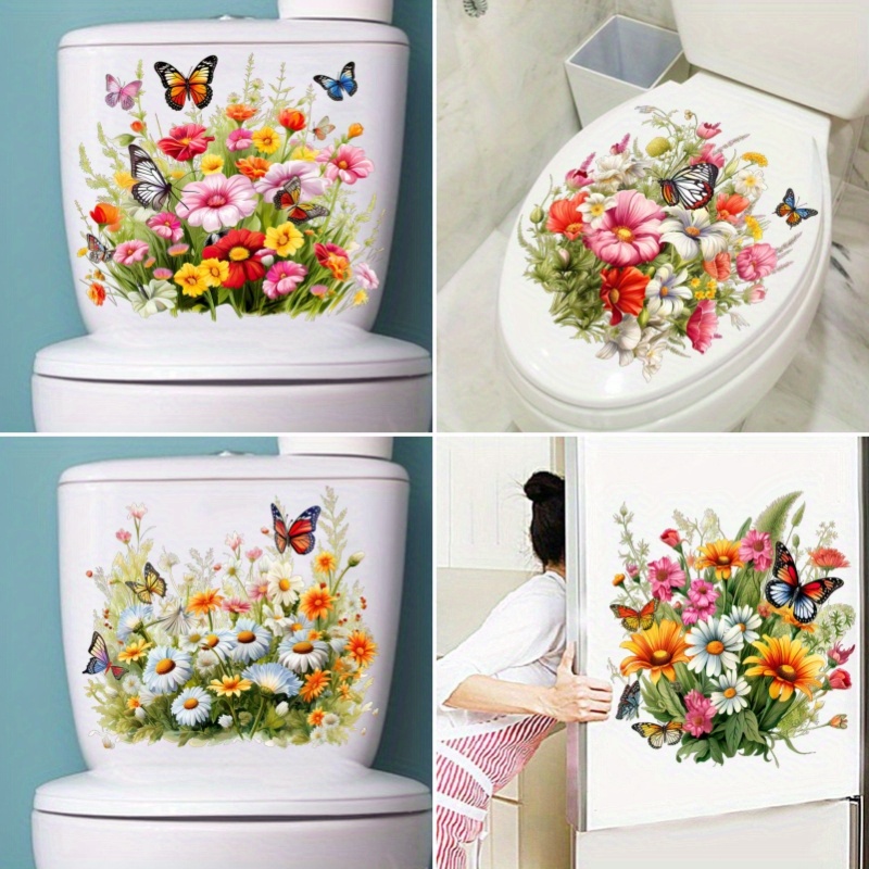Butterfly Flowers Bushes Self adhesive Toilet Stickers - Temu