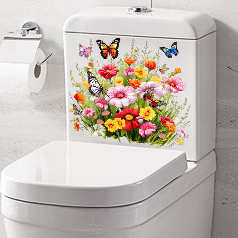 Butterfly Flowers Bushes Self adhesive Toilet Stickers - Temu