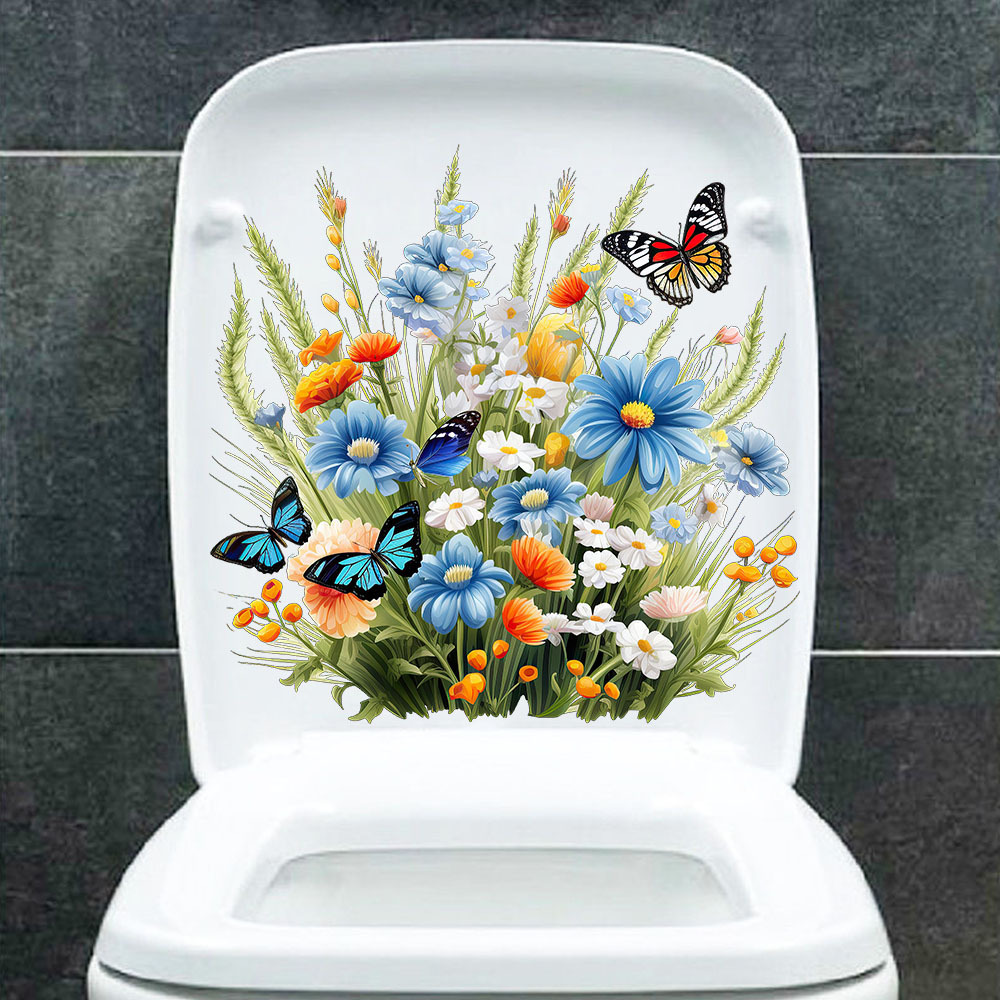 Butterfly Flowers Bushes Self adhesive Toilet Stickers - Temu