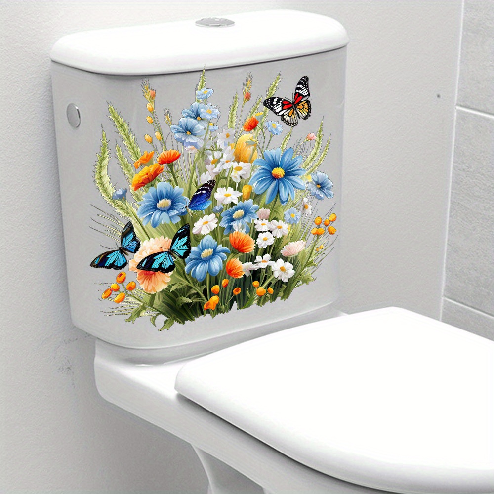 Butterfly Flowers Bushes Self adhesive Toilet Stickers - Temu