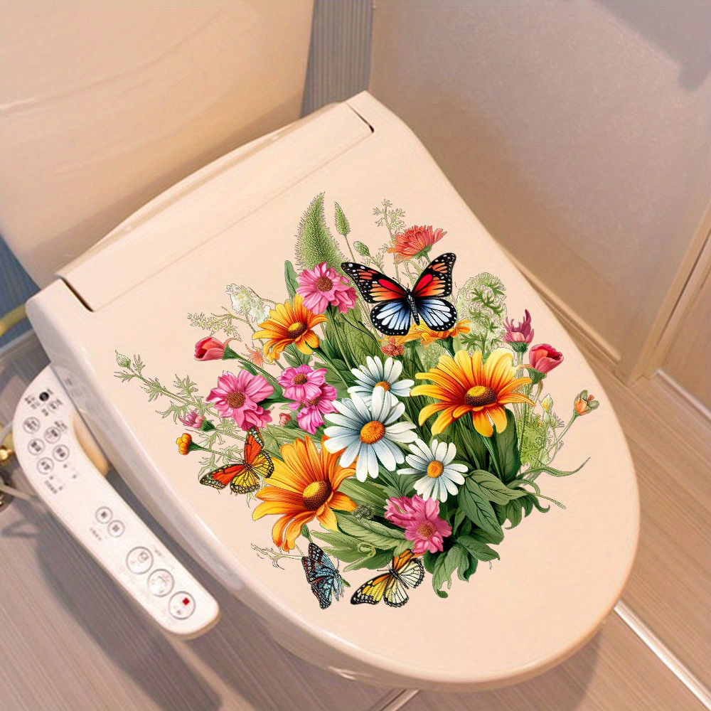 Butterfly Flowers Bushes Self adhesive Toilet Stickers - Temu