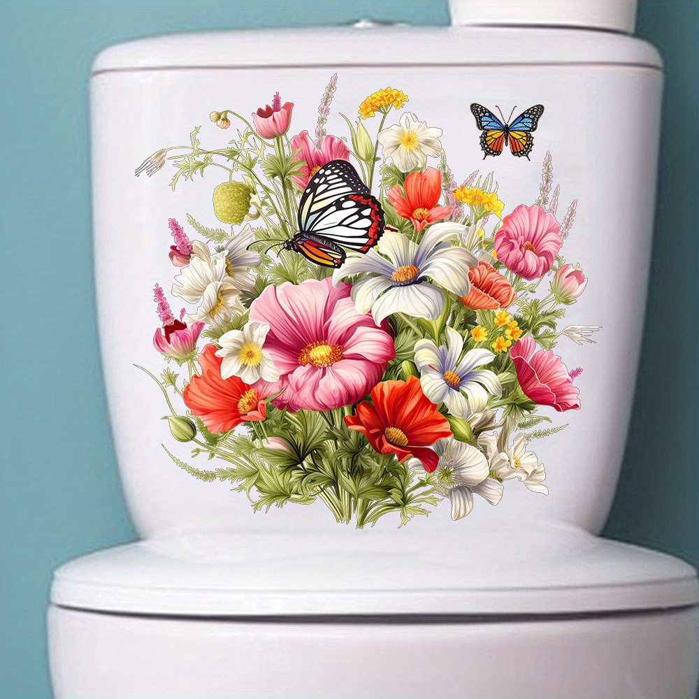Butterfly Flowers Bushes Self adhesive Toilet Stickers - Temu