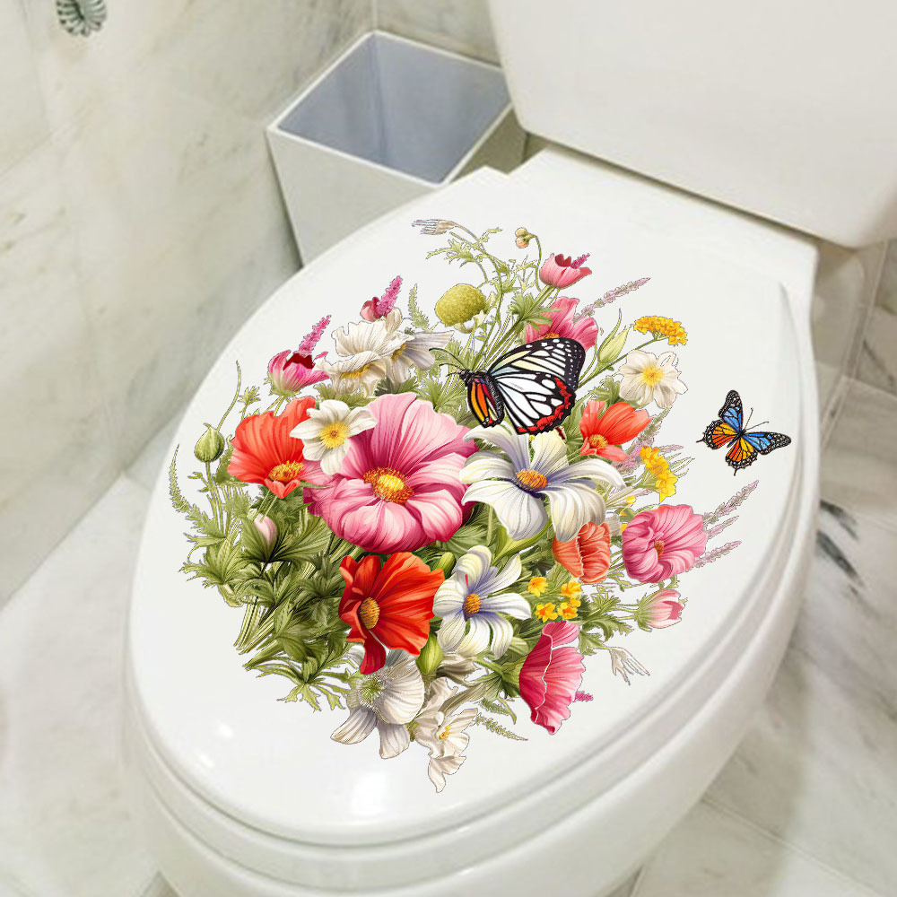 Butterfly Flowers Bushes Self adhesive Toilet Stickers - Temu
