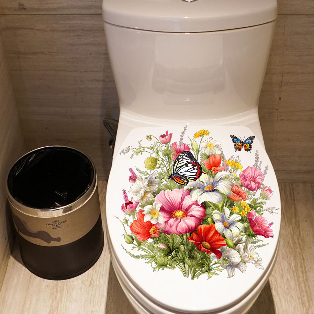 Butterfly Flowers Bushes Self adhesive Toilet Stickers - Temu
