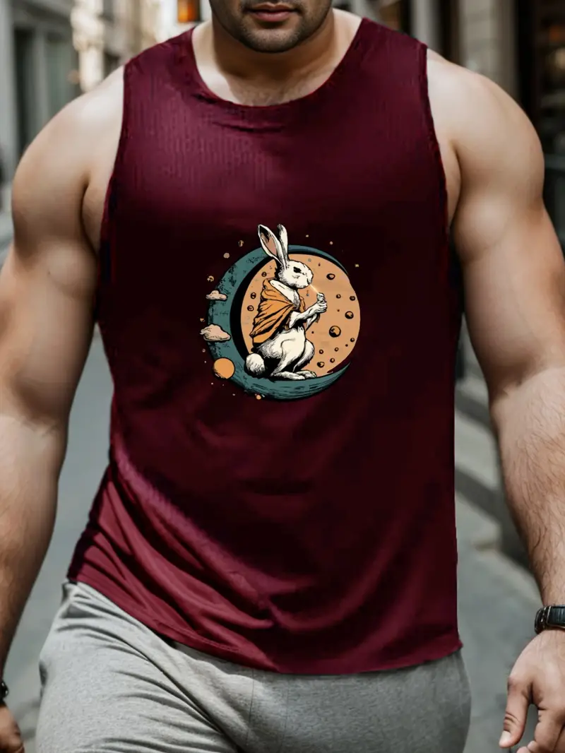 Plus Size Mens Anime Moon Rabbit Graphic Print Tank Top Temu Ireland