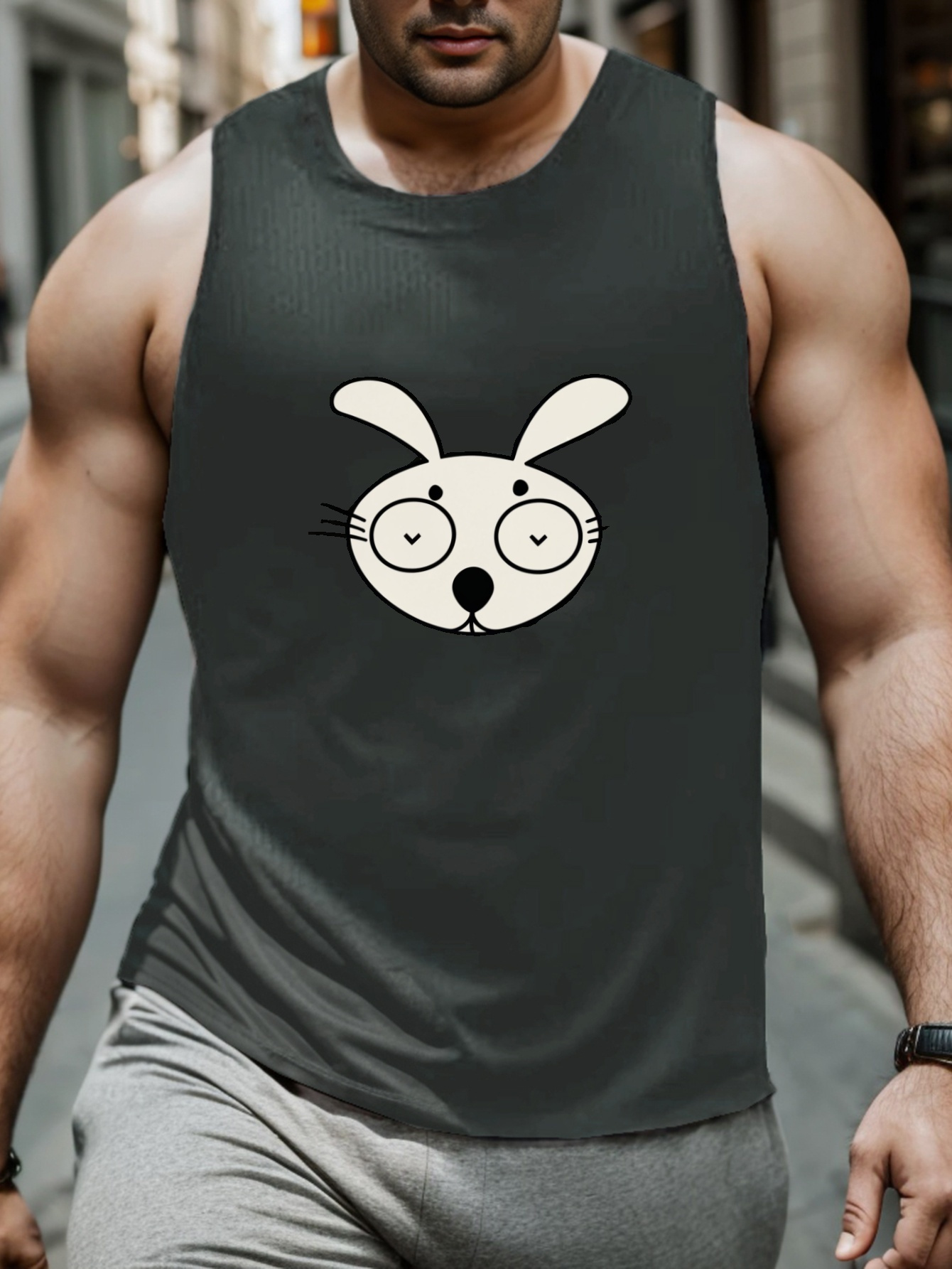 Plus Size Men's Funny Anime Rabbit Graphic Print Tank Top - Temu New ...