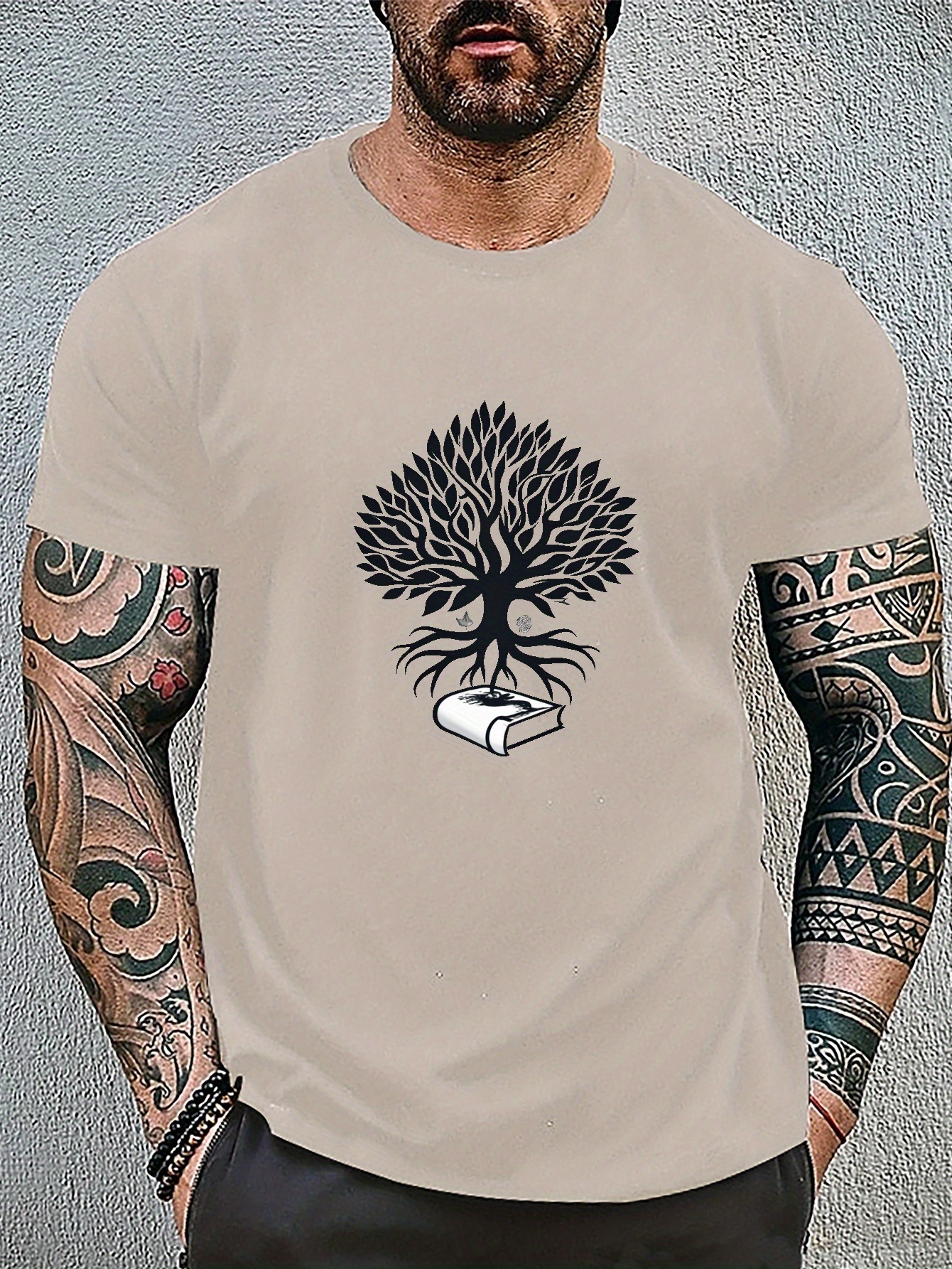 Giant Tree Print Men's Short Sleeve T shirts Comfy Casual - Temu Canada