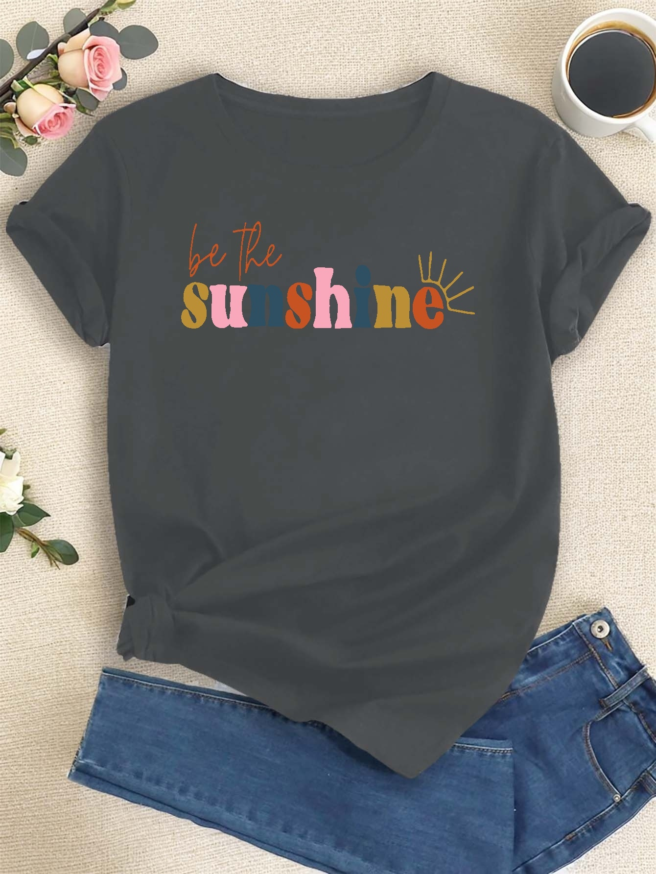 Loading Like Sunshine Print T shirt Short Sleeve Crew Neck - Temu Ireland