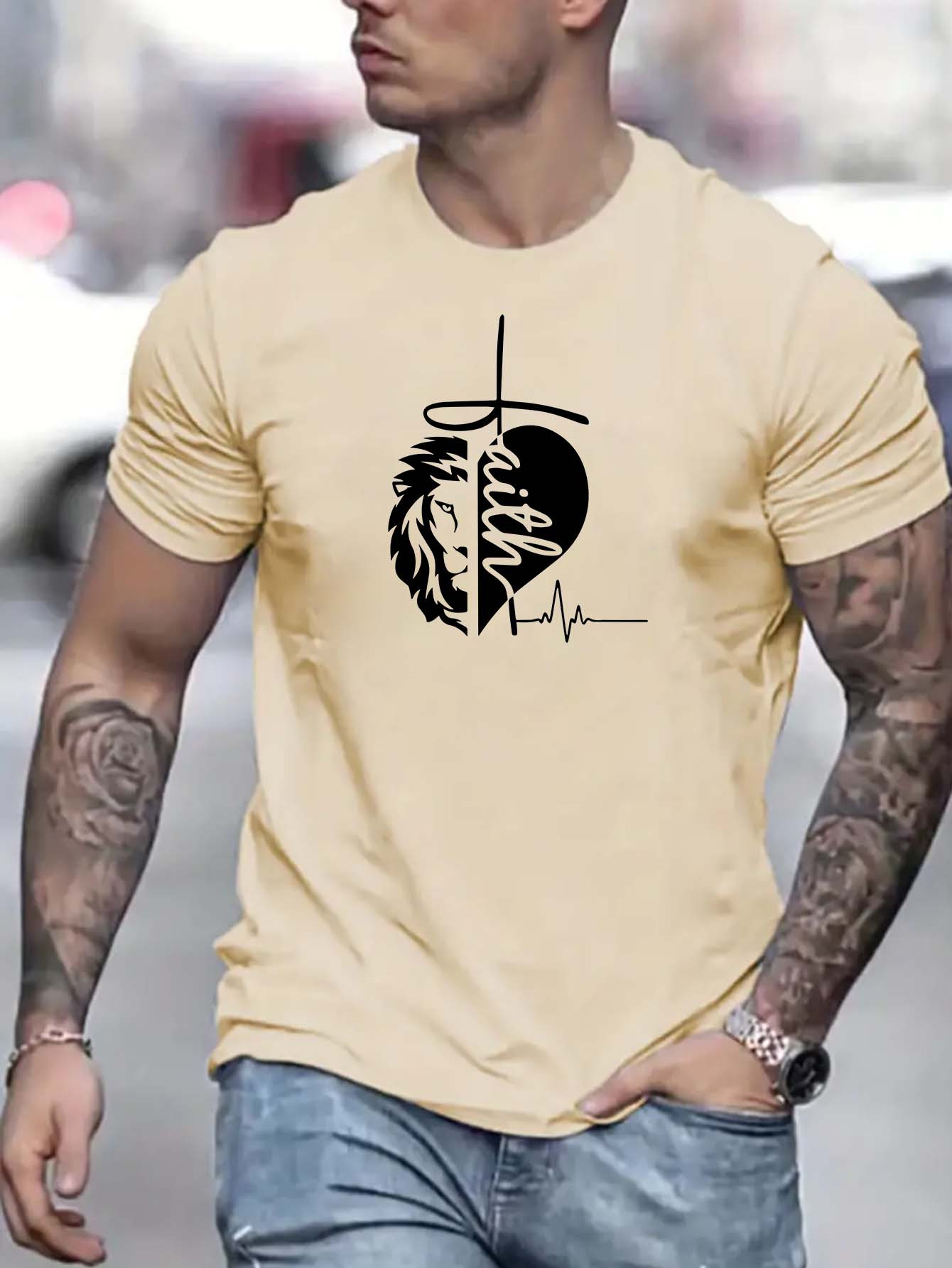 Lion Letter Graphic Print Men's Creative Top Casual Short - Temu Australia