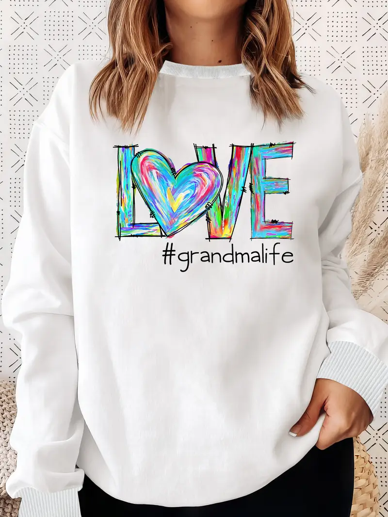 Love Letter Print Sweatshirt Crew Neck Casual Sweatshirt Temu Philippines