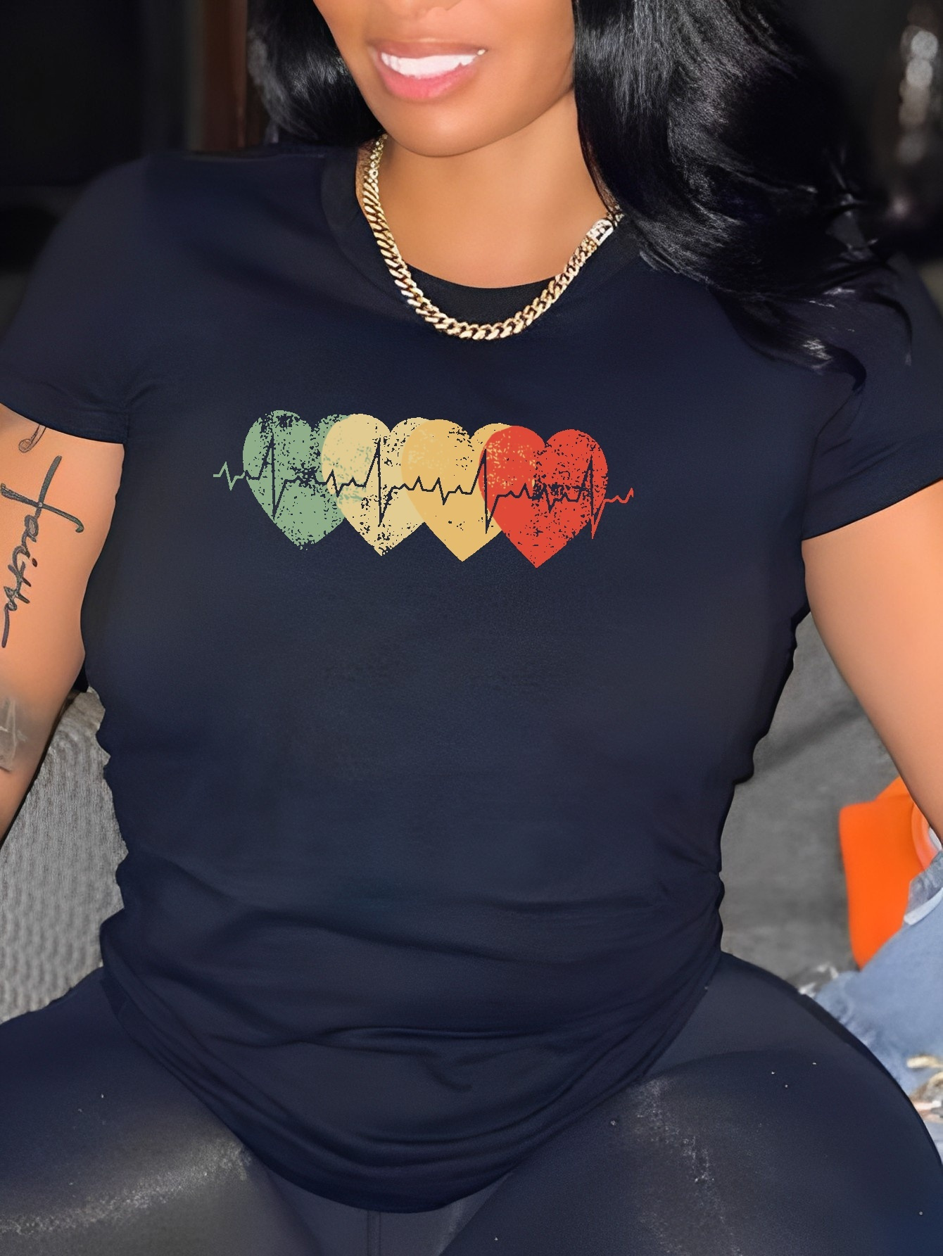 Art Heart Heartbeat Print T shirt Short Sleeve Crew Neck - Temu Ireland