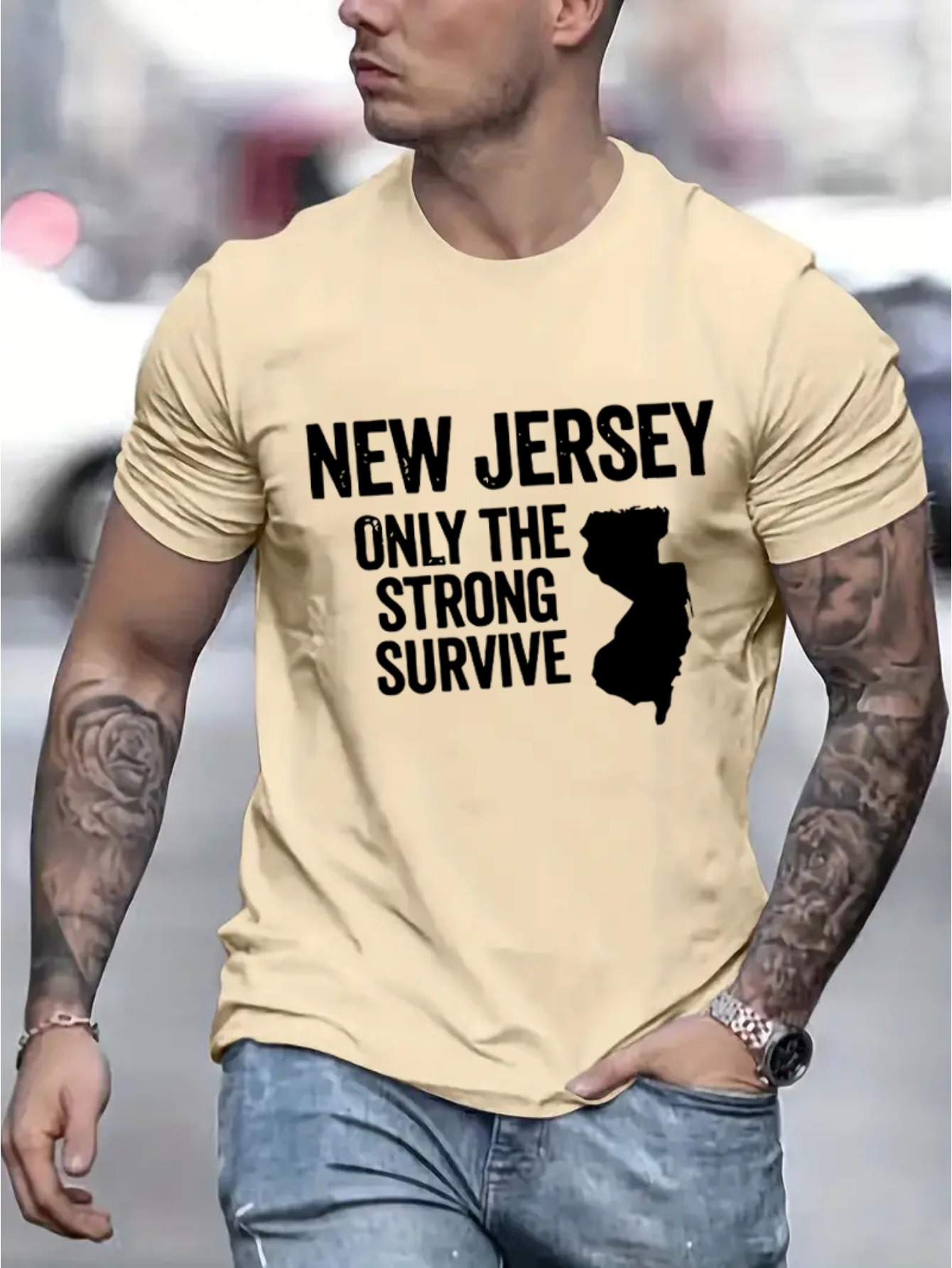 New Jersey Print Men's Creative Top Casual Short Sleeve Crew - Temu ...