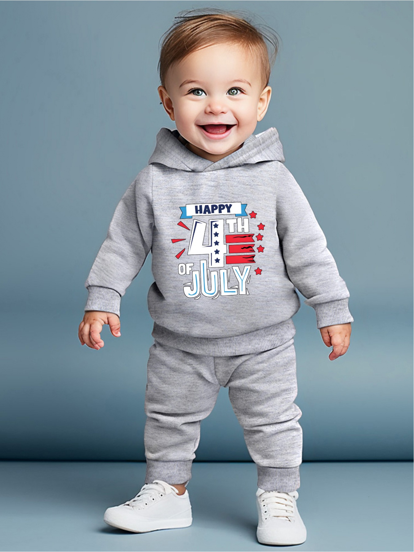 Baby's "happy 4th July" Print Long Sleeve Outfit Hoodie - Temu New Zealand