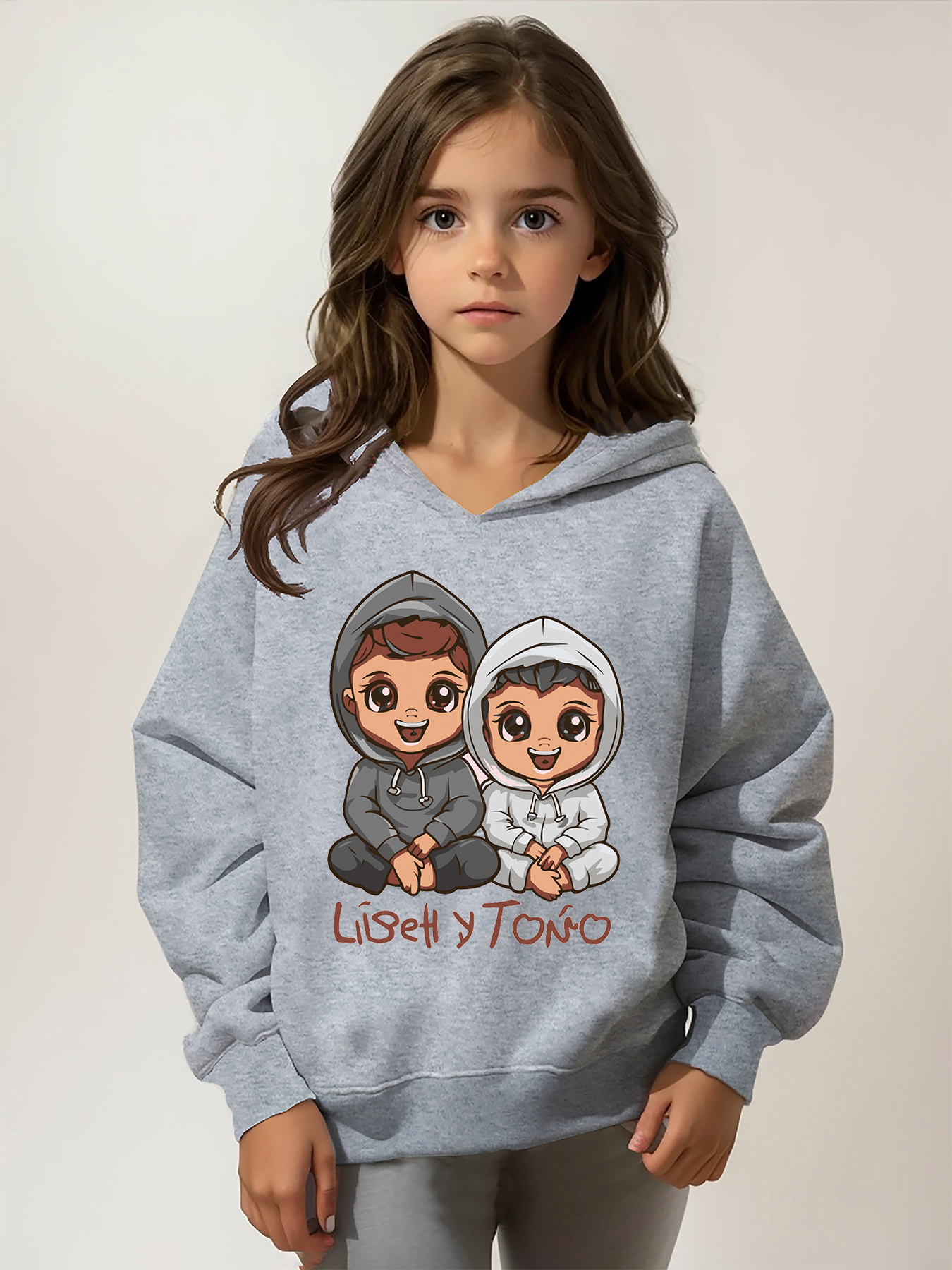 Thermal lined Casual Hoodie Cartoon Brothers Print Girls - Temu Australia