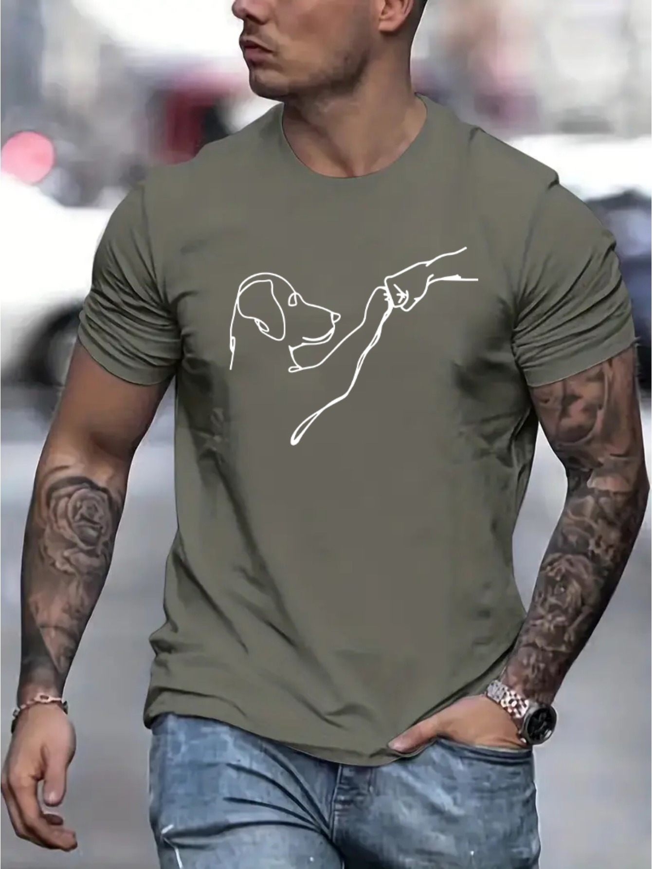 Dog Fist Print Men's Creative Top Casual Short Sleeve Crew - Temu Ireland