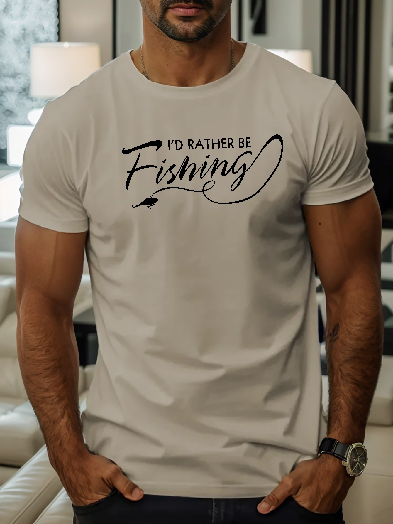 'd rather fishing print t shirt tees men casual short sleeve - Temu ...