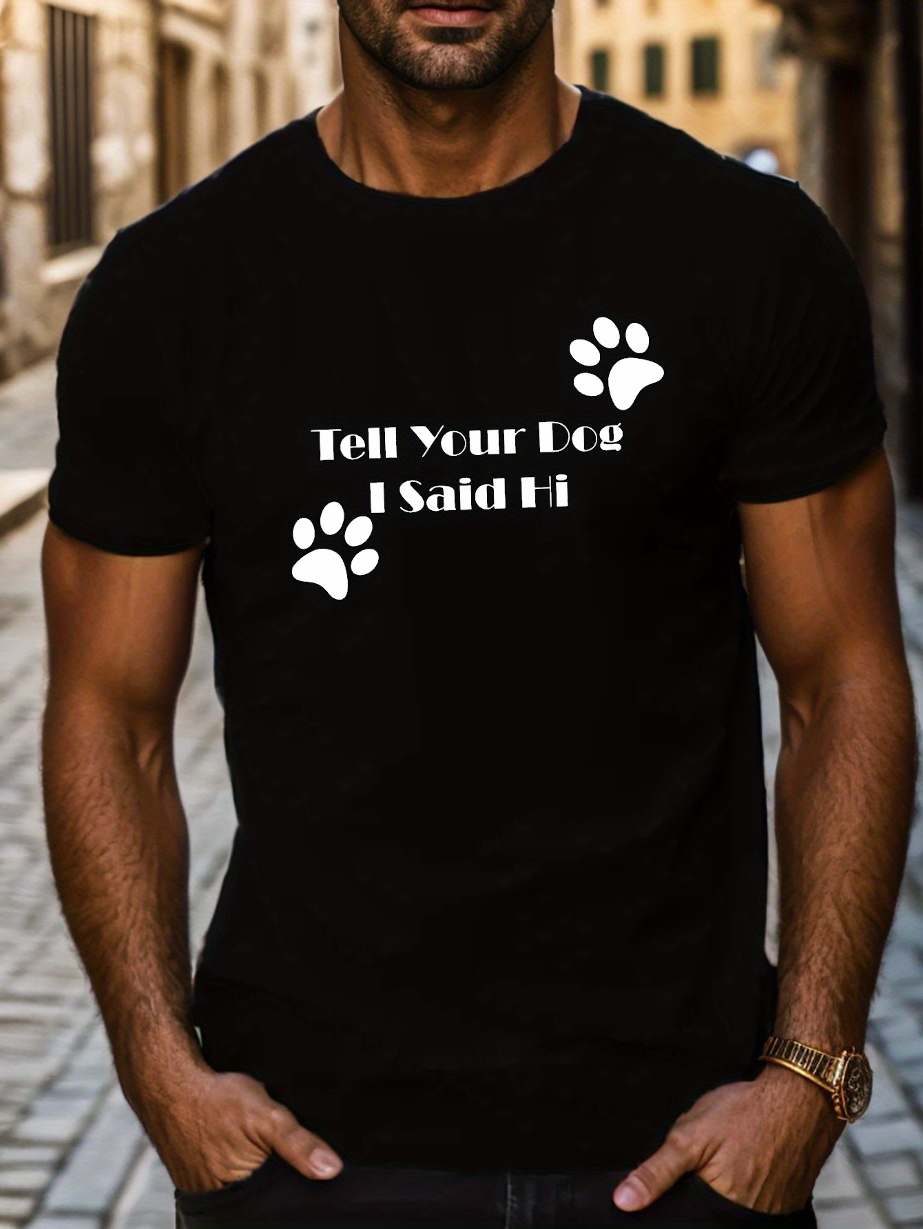 Tell Dog Said Hi Print T Shirt Tees Men Casual Short Sleeve - Temu Ireland