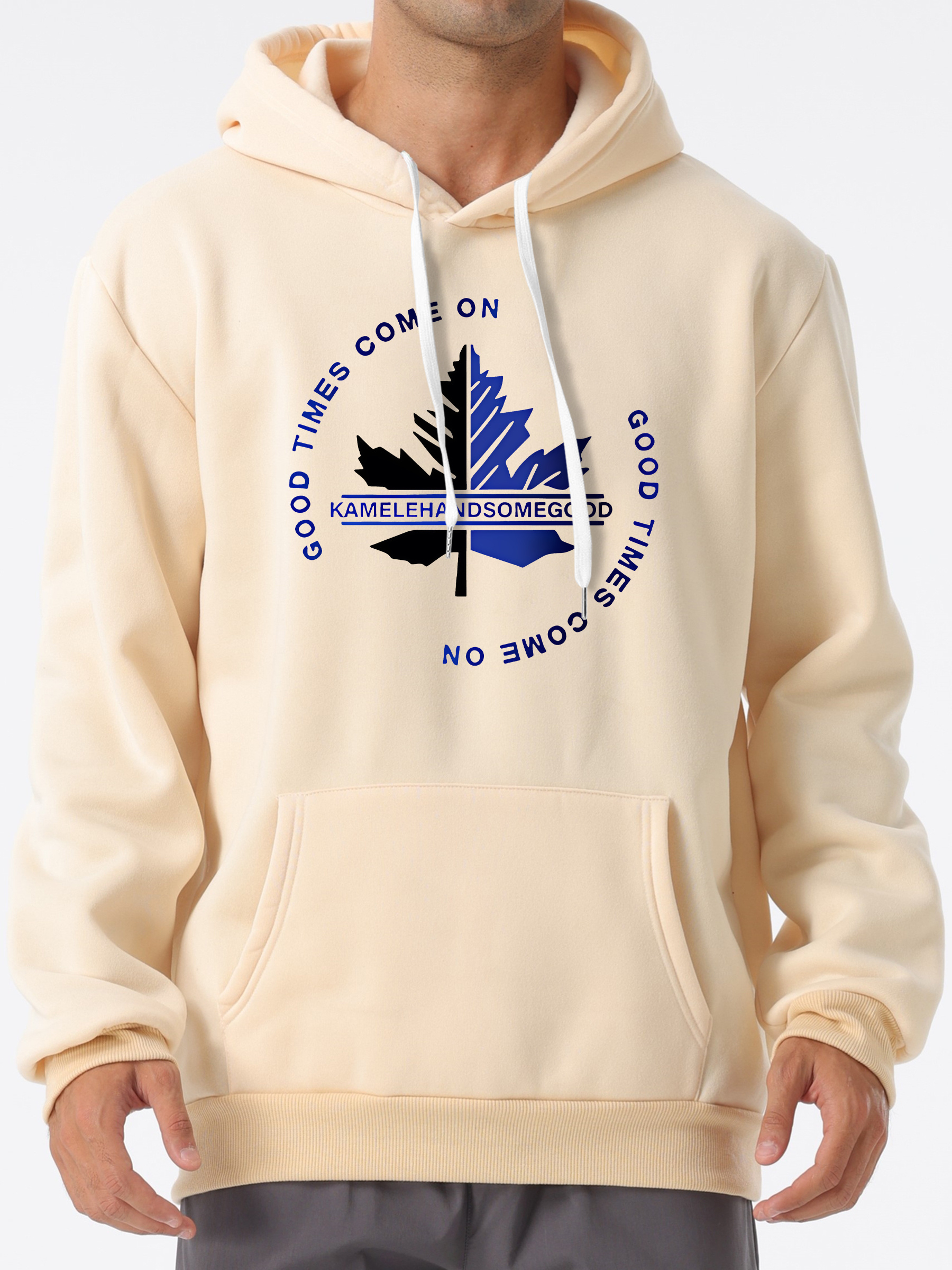 Leaf Print Hoodie Cool Hoodies Men Men's Casual Pullover - Temu Australia