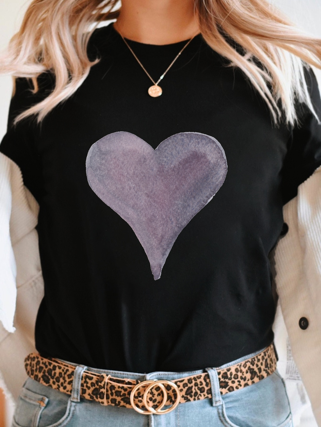 Heart Print T shirt Short Sleeve Crew Neck Casual Top Summer - Temu Australia