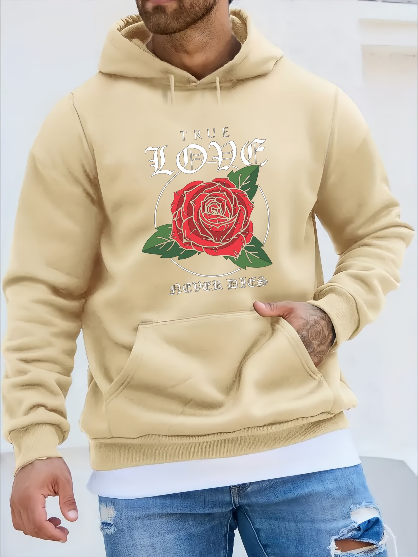 Rose Print Kangaroo Pocket Hoodie Casual Long Sleeve Hoodies - Temu Australia
