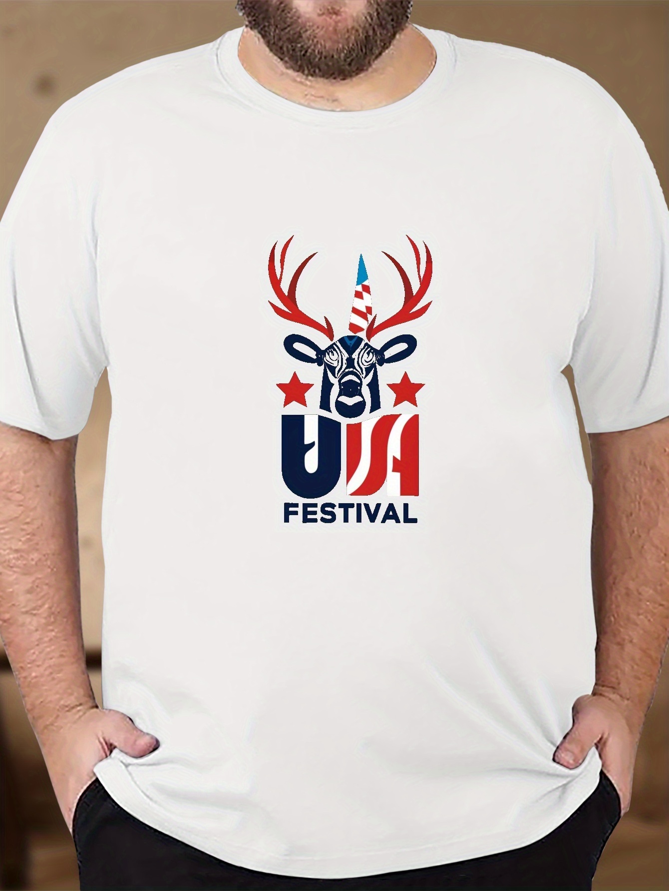 Plus Size Men's T shirt Summer American Deer Graphic Print - Temu New ...