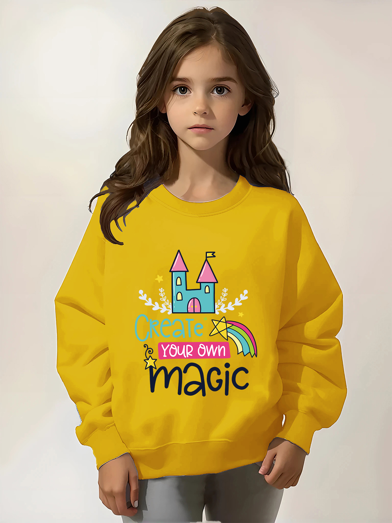 Create Magic Print Girls Casual Creative Tops Pullover - Temu Ireland