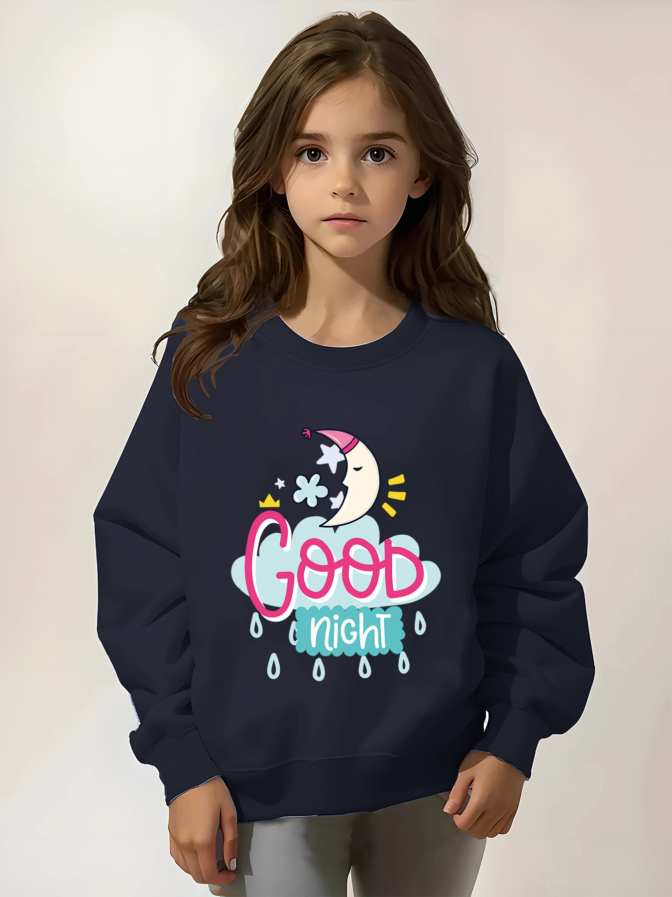 Good Night Print Piger Casual Creative Toppe Pullover Mode - Temu Denmark