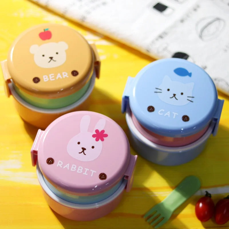 Lunch Box Double layer Round Bento Box Lid Portable Leak - Temu Denmark