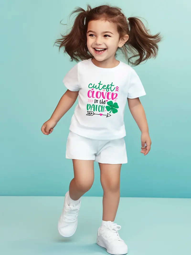 Girls St Patricks Day Cutest Clover Print T Shirt Comfy Temu Denmark
