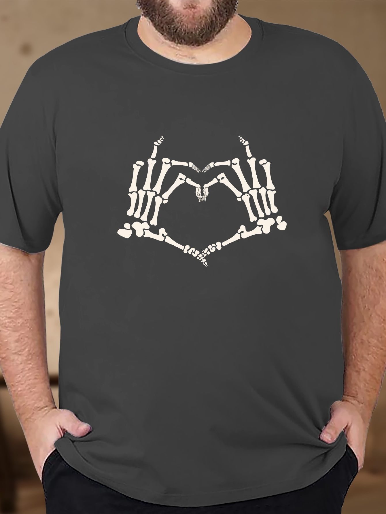 Plus Size Skeleton Heart Print Men's Trendy Comfy T shirt - Temu Ireland