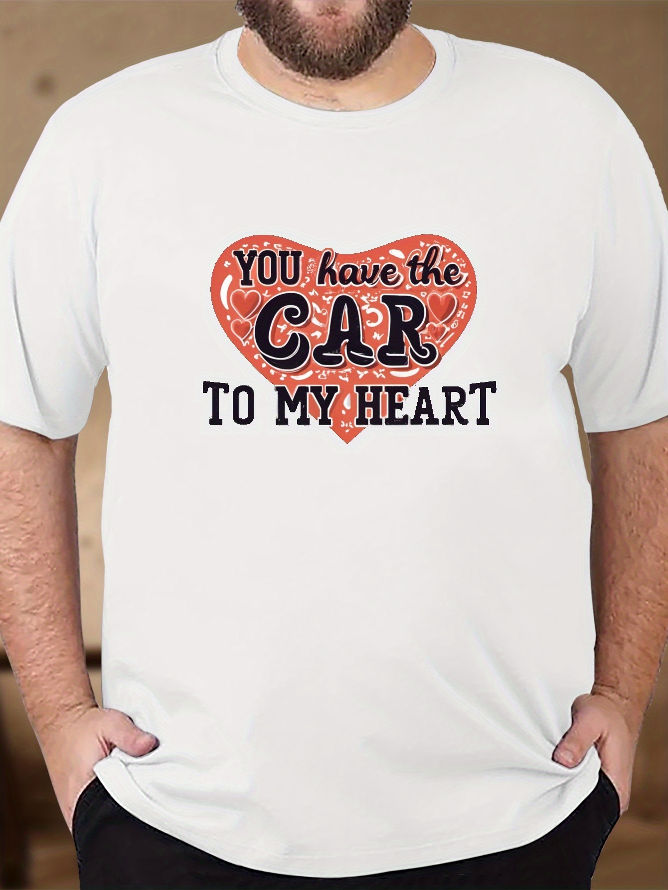 Plus Size Car Heart Print Men's Trendy Comfy T shirt Casual - Temu New ...