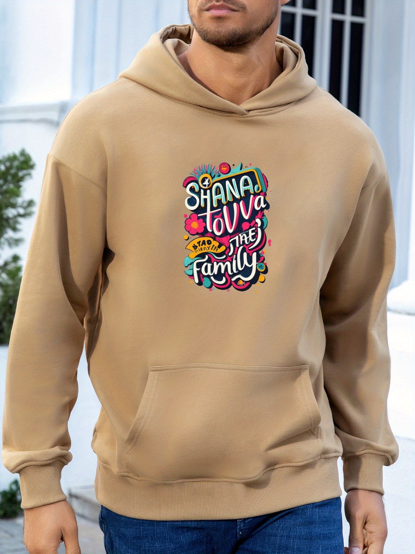Shana Mas Family Print Kangaroo Pocket Hoodie Casual - Temu Australia