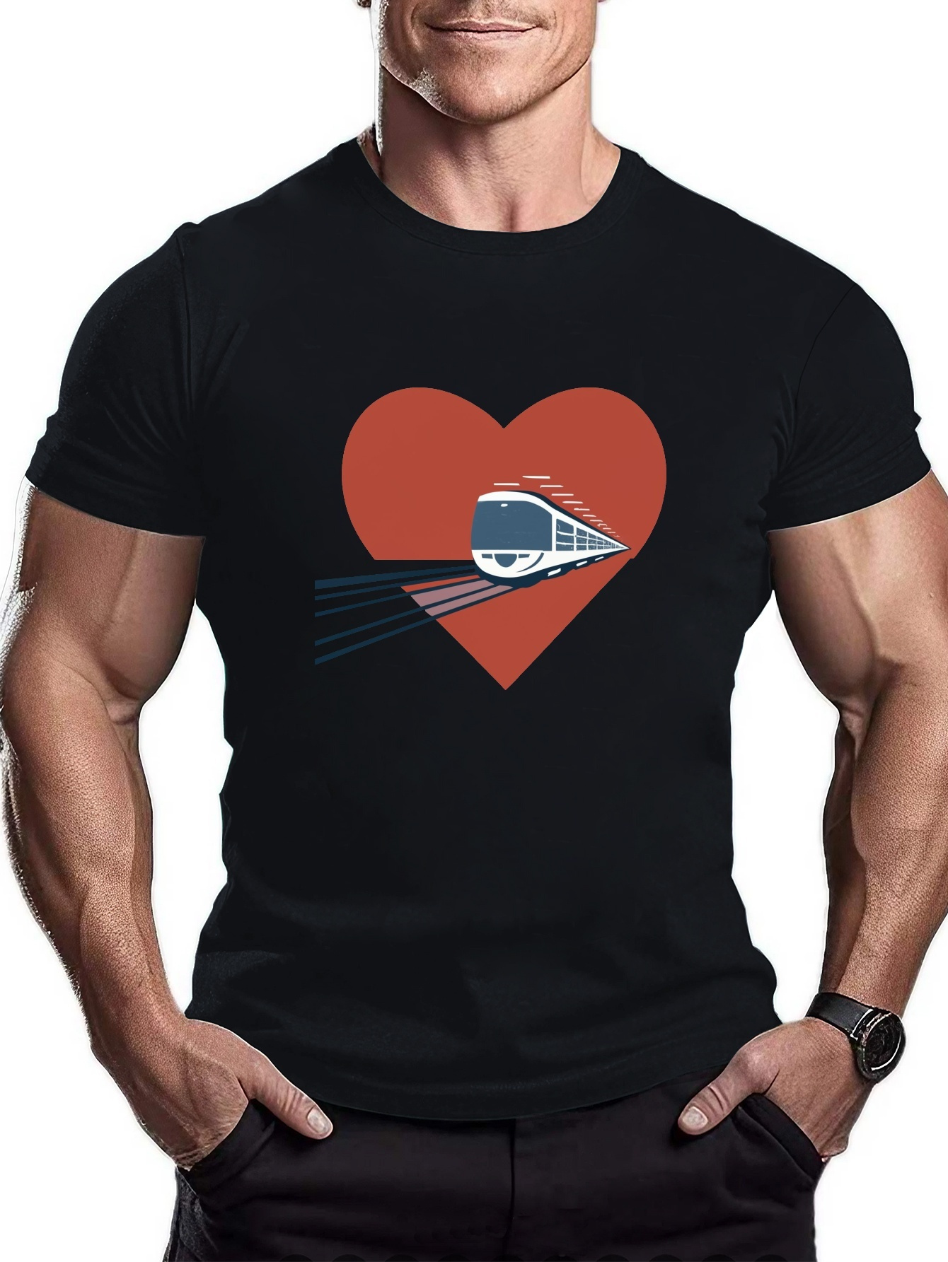 Train Heart shaped Terminal Print Tees Men Casual Quick - Temu Philippines