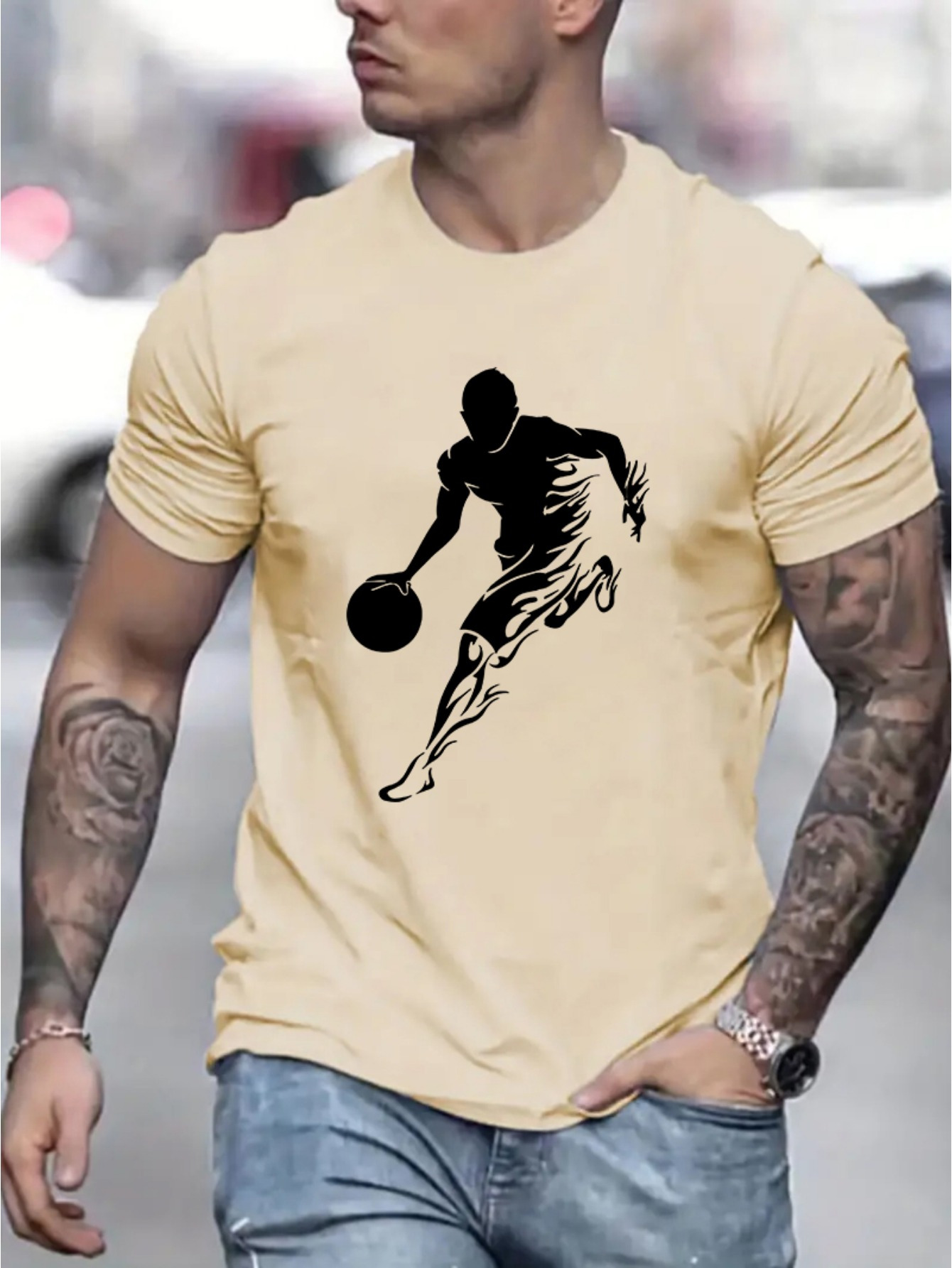 Basketball Player Graphic Print Men's Creative Top Casual - Temu New ...